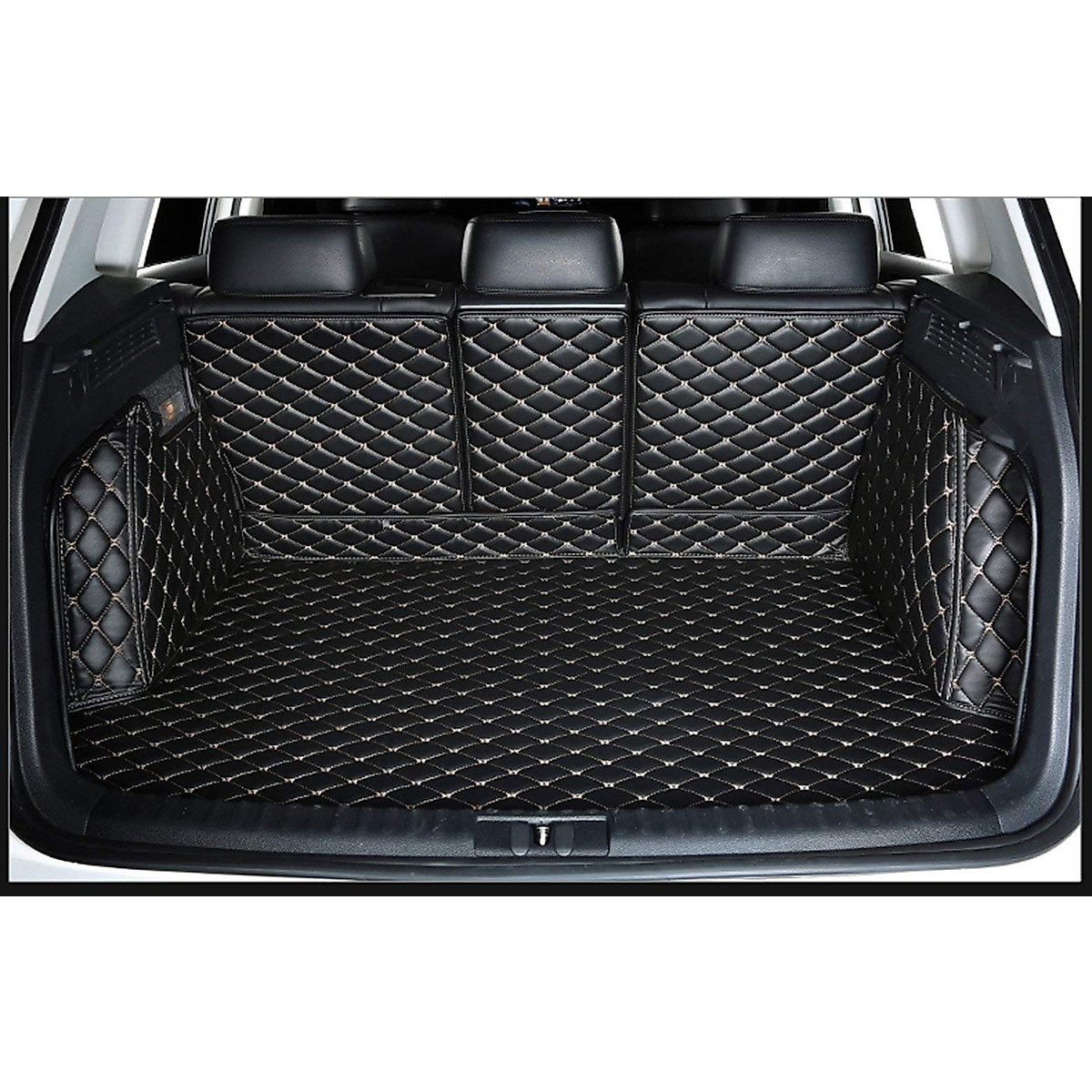 Worth-Mats Trunk Mat Compatible with Porsche Cayenne SUV Fuel 2019-2024 3D Full Coverage Cargo Liner Black with Gold Stitching