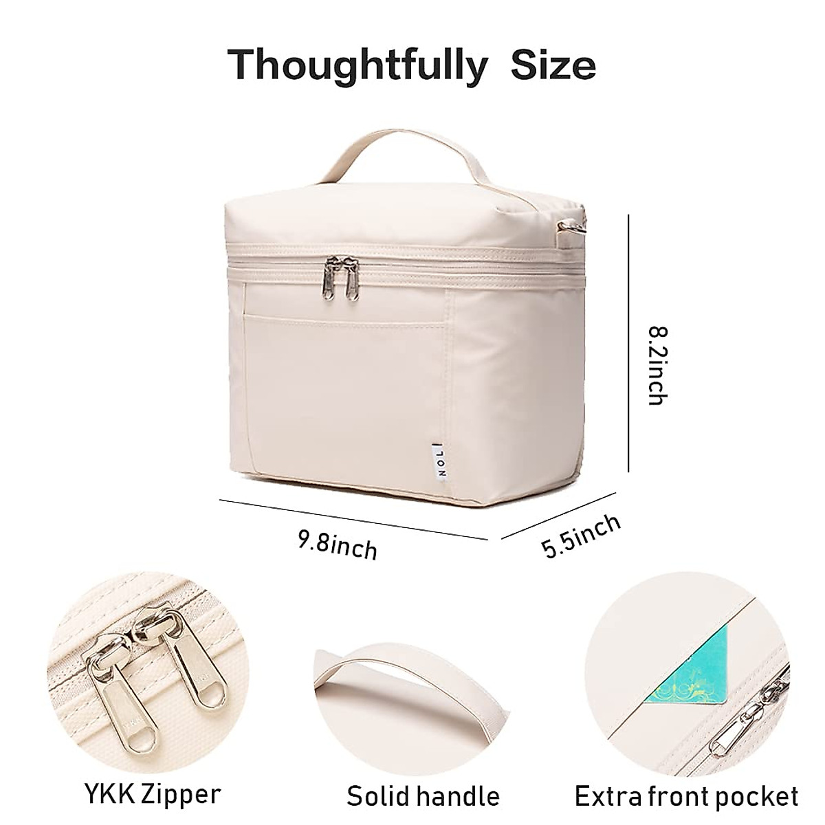 NOL Natural Organic Lifestyle Insulated Lunch Bags for Women Cooler Bag Lightweight Nylon Waterproof Lunch Box For Work（Medium, Cream