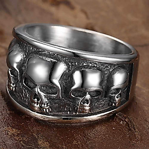 Jude Jewelers Retro Vintage Stainless Steel Gothic Death Skull Skeleton Cocktail Party Biker Statement Halloween Ring (Silver, 10)