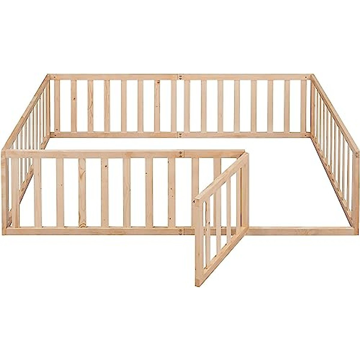 Harper & Bright Designs Full Size Floor Bed with Safety Guardrails and Door, Wood Toddler Floor Bed Frame for Girls/Boys, Full Montessori Floor Bed for Kids,Natural