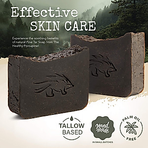 Natural Pine Tar Soap for Men and Women, 4 oz Bar, 20% Pine Tar - Handmade Body Soap to Help Relieve Symptoms of Eczema and Psoriasis - Creosote Free - Strong Smoky Campfire Like Scent