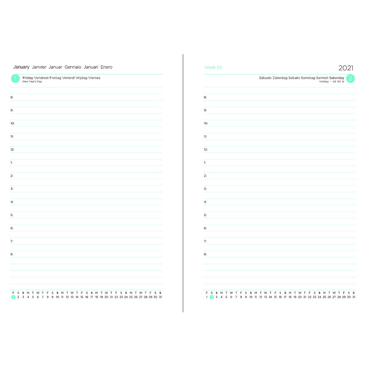 Letts Floral A6 Day to Page with appointments 2021 Diary - Green