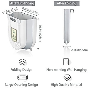 SHAIDOJIO Hanging Kitchen Trash Can, Collapsible Trash can for Kitchen, Wall Mounted Foldable Small Garbage Can Compost Bin, 2.6 Gallon Under Sink Waste Bin for Cabinet/Bedroom/Car/Bathroom (Grey)