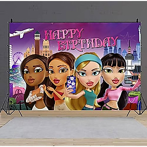 Brat Girl Background Birthday Decorations, Brat Girl Happy Birthday Banner Backdrop for Girls Birthday Party Supplies (5x3ft)