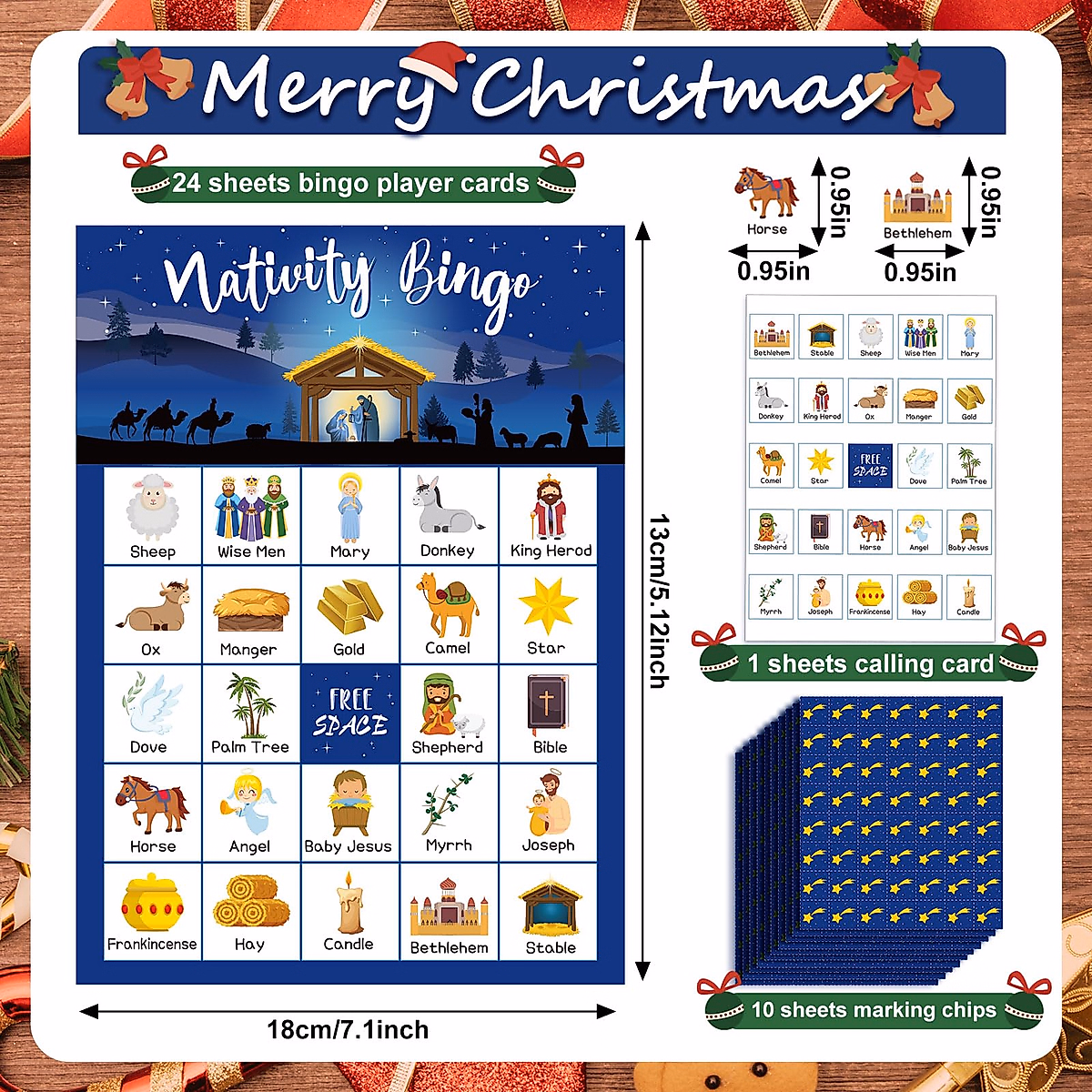 Shappy 35 Pieces Christmas Nativity Bingo Game Christian Bingo Game 24 Players Nativity Cards for Family Friends School Classroom Activities Holiday Party Favors(Nativity)