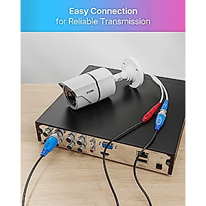 ZOSI 4 Pack 150ft (45 Meters) All-in-One Video Power Cable, BNC Extension Surveillance Camera Cables for Video Security DVR Camera Systems (Included 4X BNC Connectors and 4X RCA Adapters)-Black Color