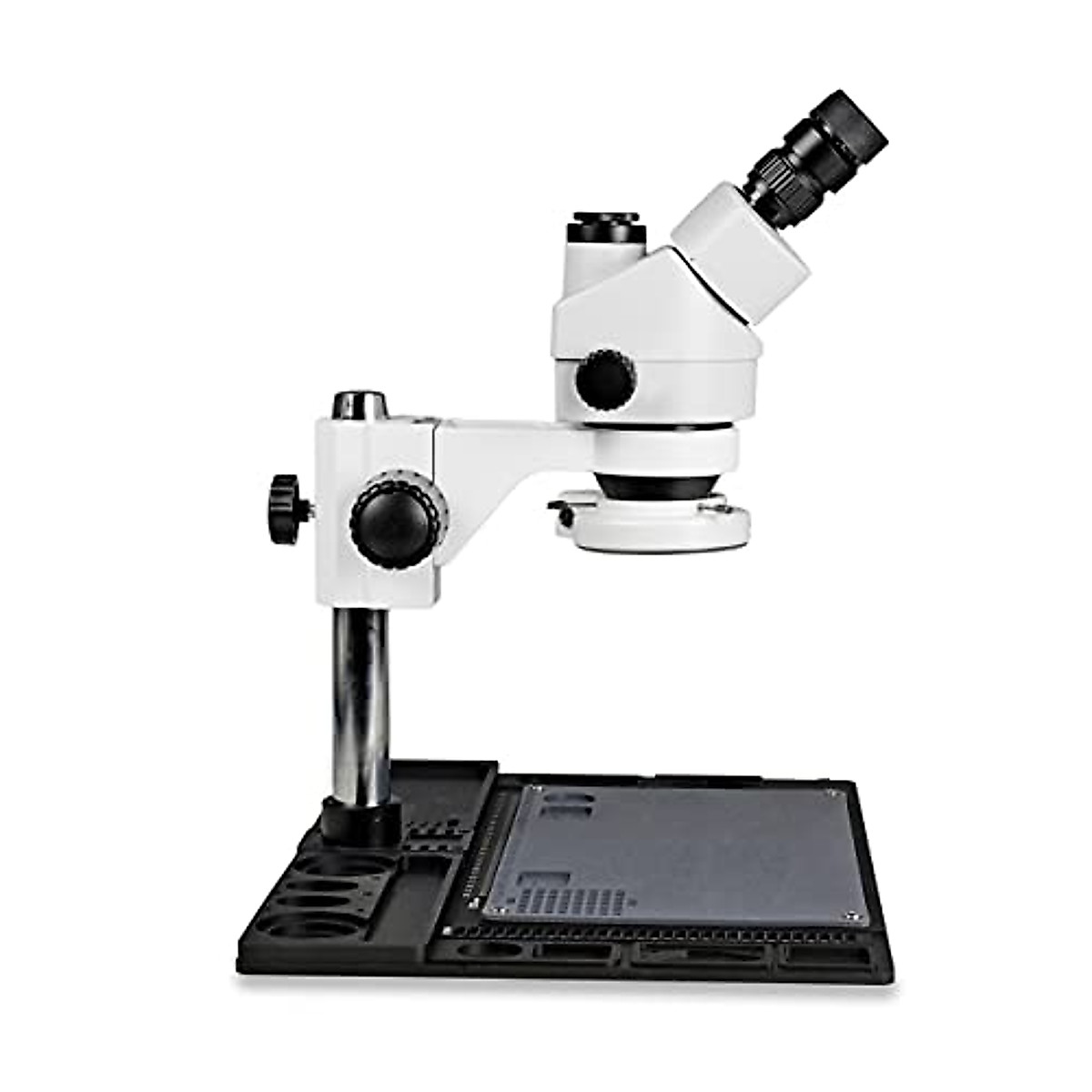 Vision Scientific VS-10FZ-IFR07 Simul-Focal Trinocular Stereo Zoom 7x-45x Microscope with Barlow Lens, 144-LED Ring Light, Repair and Maintenance Platform for Soldering and, Cell Phone Repair