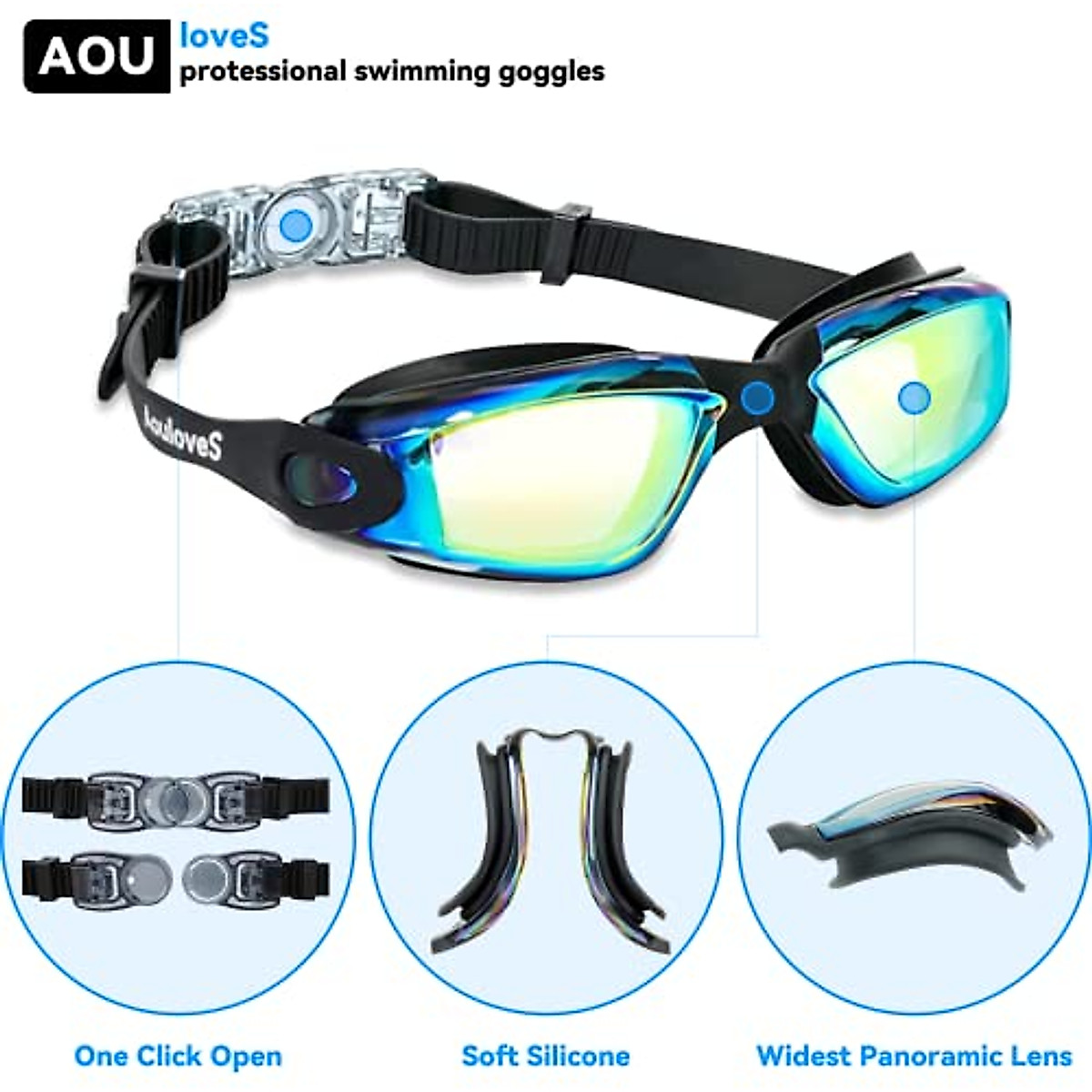 Aouloves Swim Goggles,Anti Fog No Leaking Clear Vision Water Pool Swimming Goggles for Adult Men Women Youth