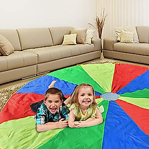 Rettebovon Parachute for Kids with 12 Handles Multi-Purpose Waterproof 12ft Play Parachute Toy Games for Team Games,You Can Also Use it for Picnic Mat and Furniture Cover (12ft)