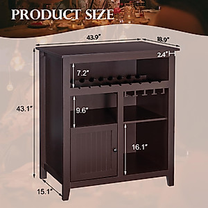 JOMEED Liquor Cabinet Bar for Home Wine Bar Cabinet with Storage Liquor Cabinet with Cup Holders & Open Door for Kitchen Living Room