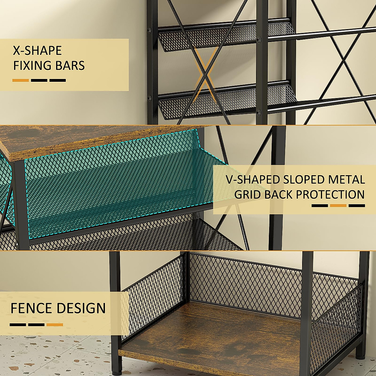 ThreeHio 5 Tier Bathroom Storage Shelf, Bathroom Standing Shelf with fences, Freestanding Shelving Units and Storage Hair Tool Organizer Stand Table Floor Open Shelf for Living Room, Bedroom, Bathroom