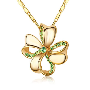 KRUCKEL Four Leaf Clover Necklace - Champagne Gold Lucky Flower with Vibrant Green Austrian Crystal Pendant, Jewelry for Women, Easy - Wear Fashion Aesthetic Design Accesory
