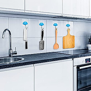 SELEWARE Adhesive Hooks 20Ib(Max), Heavy Duty Decorative Wall Hooks for Hanging, Waterproof and Oilproof Seamless Hooks for Wall Indoor Kitchen Bathroom Office, Blue Ginkgo Leaf, 4 Pack