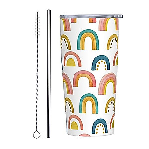 DLUCCA 20oz Insulated Coffee Tumbler With Straw Stainless Steel Swig Tumblers,Travel Mugs Insulated For Hot And Cold,Reusable Thermal Water Bottle Cup For Car Camping Exercise（Rainbow ）