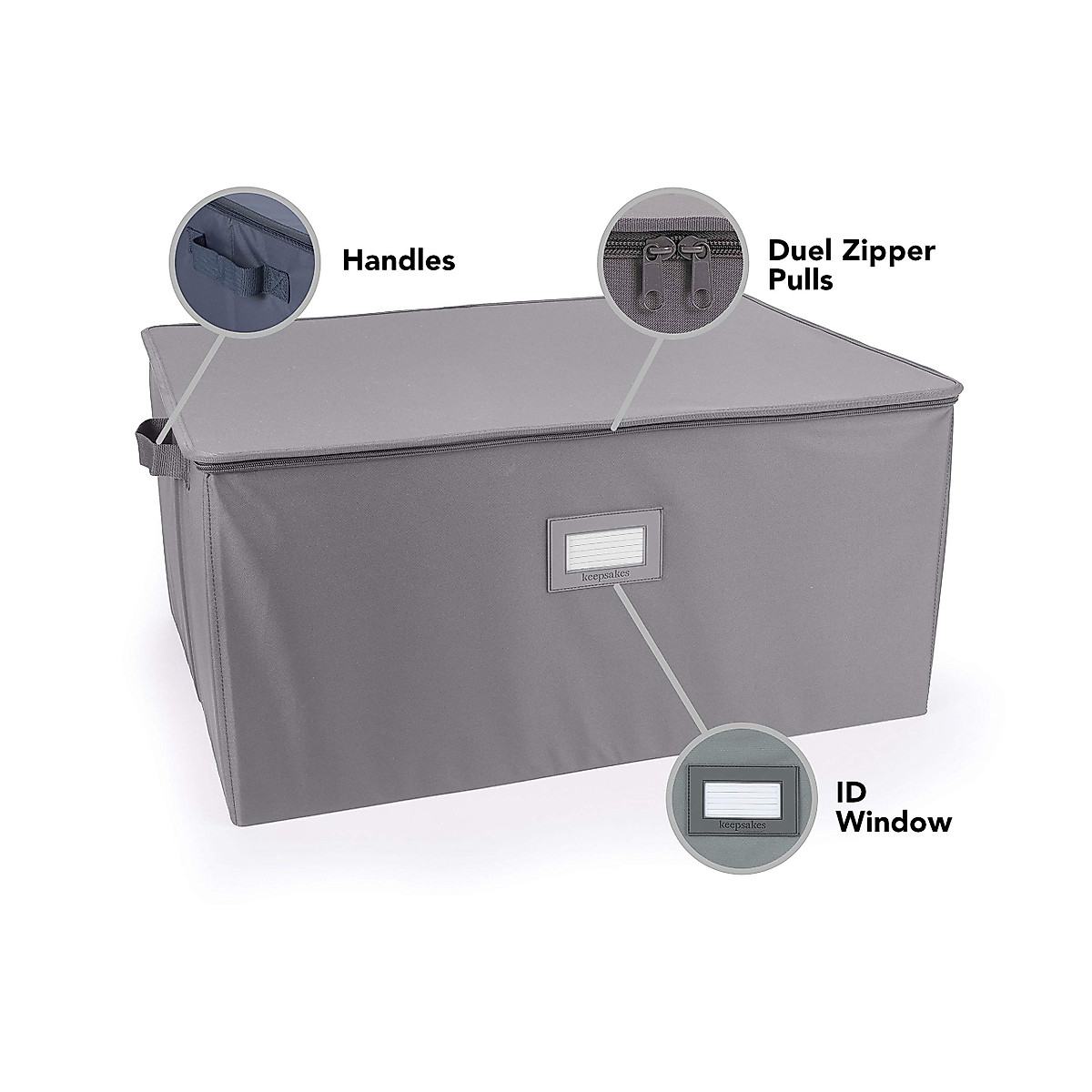 Covermates Keepsakes - Zip-Top Storage Box - Heavy Duty Polyester- Reinforced Handles - Stackable Design - Indoor Storage, Graphite