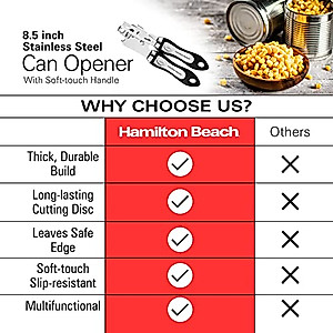 Hamilton Beach Can Opener 8.5in Soft Touch PP Handle, Stainless Steel Sharp Blade, Ergonomic & Easy Grip Heavy Duty, Can Openers Smooth Edge, Can Opener Manual for Home, Kitchen & Restaurant ? Black