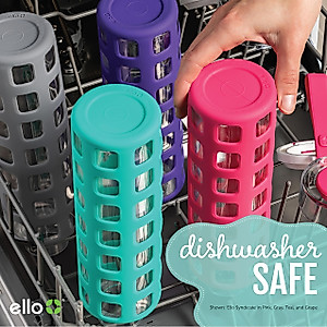 Ello Syndicate 20oz Reusable Glass Water Bottle with One-Touch Leak Proof Flip Lid and Protective Non-Slip Silicone Sleeve and Carry Loop for Coffee, Tea and Water, BPA-free, Dishwasher Safe, Mint