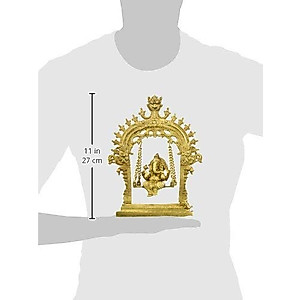 Brass Lord Ganesha On Swing Ganesh Ganpati Jhoola Jhula with Kirtimukha at Top Statue for Home Decor Idol Height 10.5 Inches