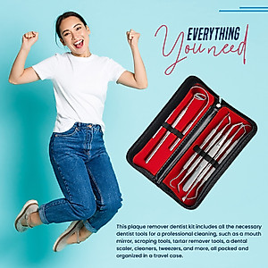 Dental Tools Plaque Remover for Teeth, Stainless Steel Teeth Cleaning Kit, Dental Pick Set for Home Use – Tartar Remover Kit with Case