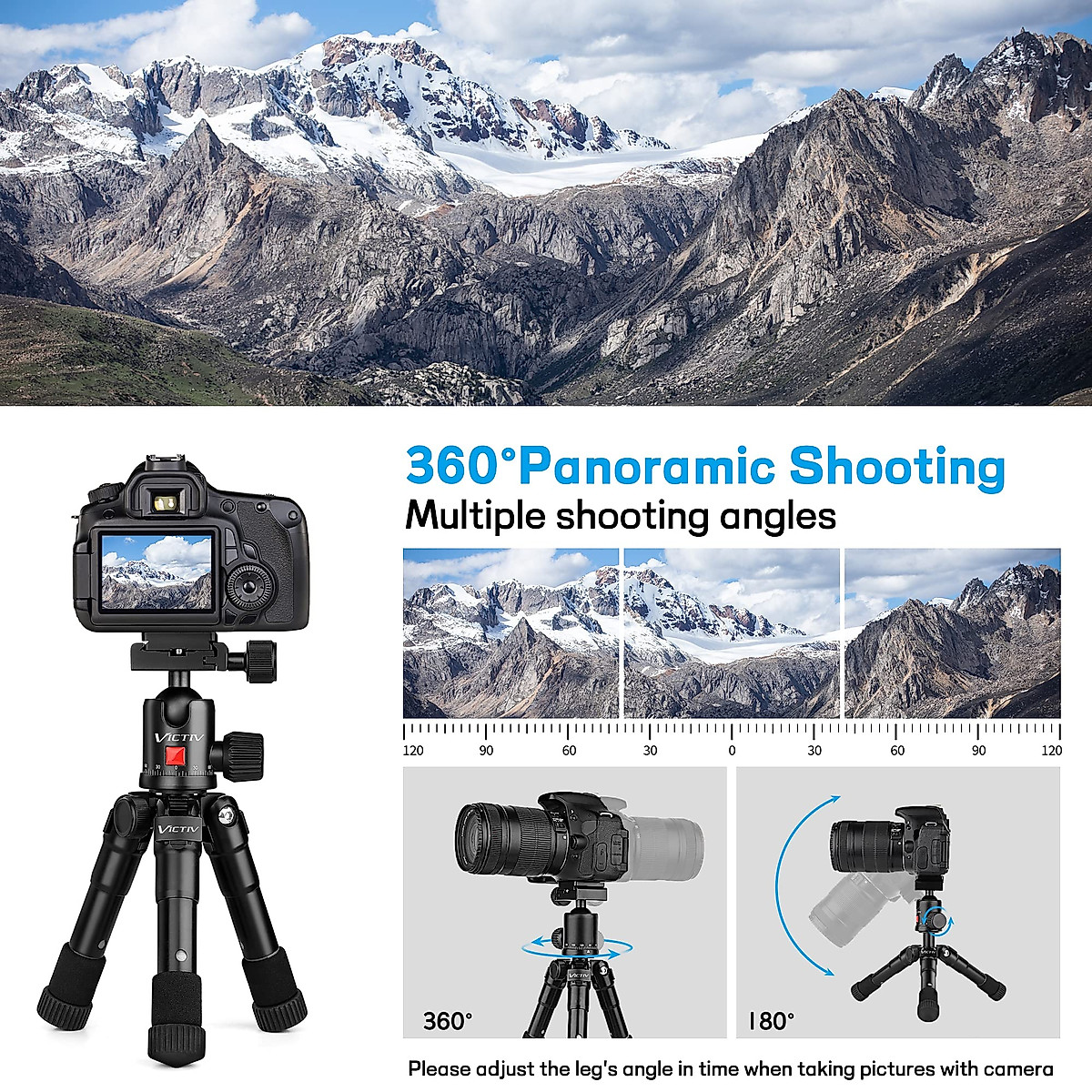 Tabletop Tripod, 20 inch Portable Desktop Mini Tripod for Camera with 360 Degree Ball Head, Aluminum Small Travel Tripod, Compatible with DSLR Camera/Video Camcorder/Cell Phone/Spotting Scope (Black)