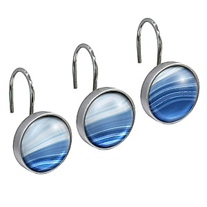 Sunlit Round Crystal Glass Decorative Shower Curtain Hooks, Rust Proof Oil Rubbed Metal Shower Curtain Rings-12 Pack, Gradient Blue