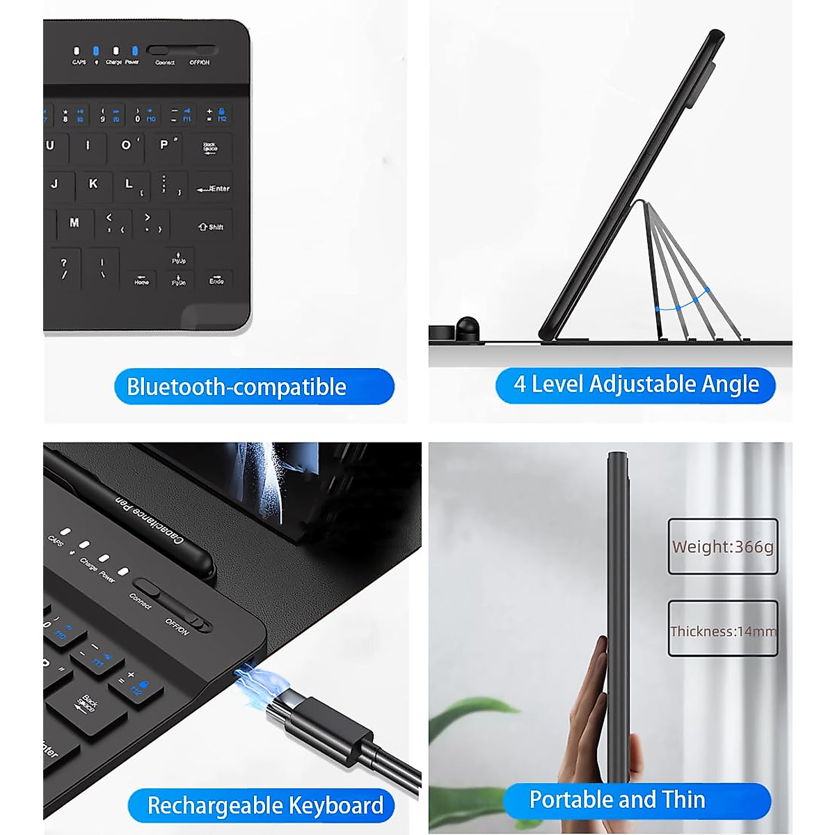 voppton for Samsung Galaxy Z Fold 6 5 4 Keyboard and Mouse, Portable Magnetic Bluetooth Keyboard with Leather Case and Capacitive Pen, Wireless Keyboard Case for Z Fold 6 Accessories,Black