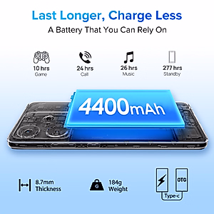 Ulefone Unlocked Cell Phones, Note 16 Pro 12GB + 128GB, 8-Core, 6.52" HD+ Display Unlocked Smartphone, Android 13, 50MP + 8MP, 4400 mAh, Dual 4G LTE, Fingerprint/Face Detection, T-Mobile, Blue