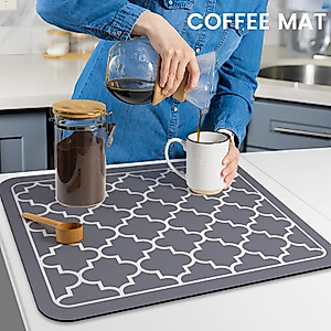 WISELIFE Dish Drying Mat Super Absorbent Drying Mat Large Dish Drying Mats for Kitchen Counter Easy clean Dish Mat Kitchen Drying Mat 15" x 18" Grey