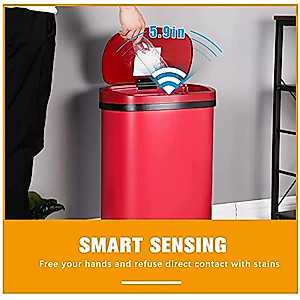Hkeli Kitchen Trash Waste Bin 13 Gallon 50 Liter High Capacity Brushed Stainless Steel Garbage Can Touch Free Automatic Trash Can with Lid for Home Office Red