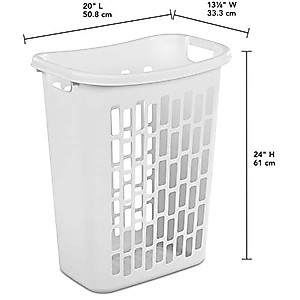 Sterilite Rectangular Open Laundry Hamper, Tall and Slim Plastic Hamper with Handles for Carrying Clothes to and from the Laundry Room, White, 6-Pack