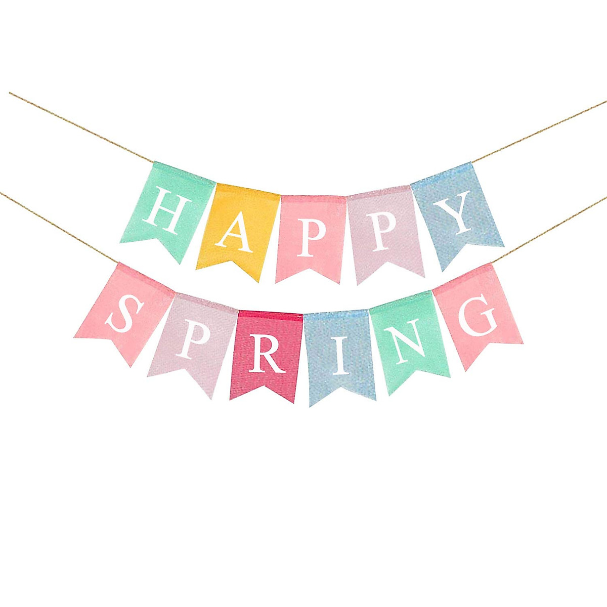 Rainlemon Rustic Linen Happy Spring Banner Fireplace Mantel Bunting Garland Decoration