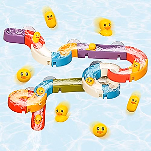 Tiyol Duck Slide Bath Toys, Wall Track Building Set for Kids Ages 4-8, Fun DIY Kit Birthday Gift for Toddler Boys & Girls (34 Pcs)