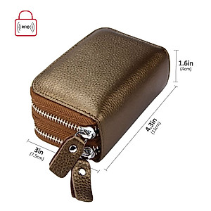 Business Card Holder Leather Credit Card Holder for Women RFID Blocking Wallet Zipper Card Case ID Organizer with 9 Card Slots Bronze Gift for Women