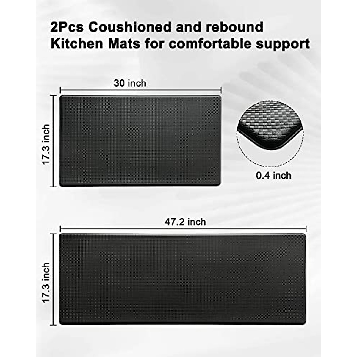 Artnice Anti Fatigue Kitchen Mats 2 Piece,Black Kitchen Rugs and Mats Sets, Memory Foam Waterproof Floor Mat for Kitchen,Mat for Standing Desk Anti-Fatigue for Work Place, Kitchen,Living Room,Laundry