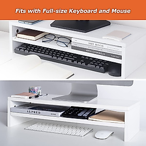 BEYGORM Monitor Stand Riser, 2 Tiers Screen Stand for Laptop Computer/TV/PC/Printer, Multifunctional Desktop Organizer 21.6L x 7.8" W x 5.2" H (White)