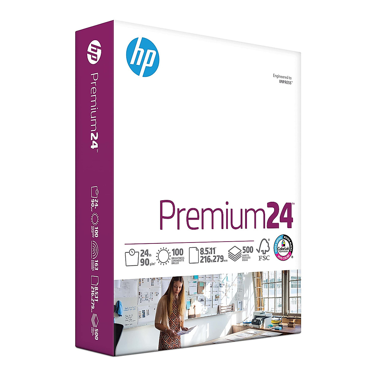 HP Printer Paper | 8.5 x 11 Paper | Premium 24 lb | 1 Ream - 500 Sheets | 100 Bright | Made in USA - FSC Certified | 112400R