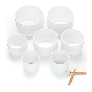 MEDITUNE Crystal Singing Bowl Set 7 PCS (6-12inch) With 2 Pcs Carrying Case Bag