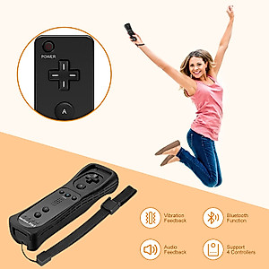 Wii Controller, 2 in 1 Wii Remote Controller with Motion Plus for Nintendo Wii and Wii U, Wireless Wii Game Controller with Silicone Case and Wrist Strap (Black)