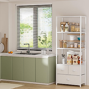 Furnulem White Bookshelf 4 Tier Wood Bookcase with 3 Fabric Drawers, 59" Tall Display Standing Shelf Unit for Living Room,Bedroom,Office,Kitchen,Balcony(White)