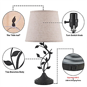 Kakanuo USB Charging Bedside Nightstand Lamp for Living Room and Bedroom - Traditional Tall Retro Desk Lamp with USB-A and USB-C Ports