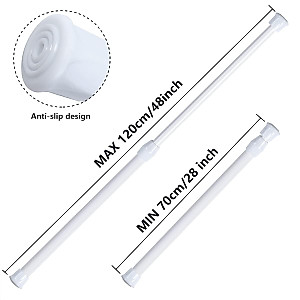 Goodtou 5 Pack Spring Tension Rods for Windows 28 to 48 Inch Adjustable White Tension Curtain Rods No Drilling Small Spring Loaded Curtain Rods for Closet Cupboard Bar