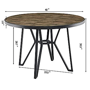JESONVID Round Industrial Wood Dining Room Table for 6 Person 48in Mid Century Kitchen Dining Table with Black Metal Frame and Metal Eedge, Antique Brown+Black 201248RC