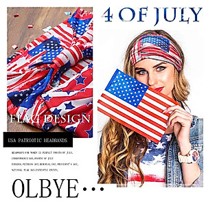 Olbye 4th of July Headbands USA Patriotic Hair Accessories American Flag Headband Wide Knotted Turban Head Band Non Slip Elastic Hairband Red White and Blue Bandana Stars and Stripes Head Bands Independence Day Party Decorations Hairbands Fourth of July A