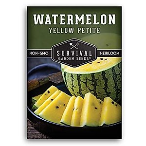 Survival Garden Seeds - Yellow Petite Watermelon Seed for Planting - Packet with Instructions to Plant and Grow Small Yellow Watermelons in Your Home Vegetable Garden - Non-GMO Heirloom Variety