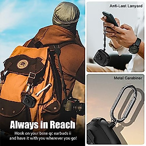 [with Lock] for Bose QuietComfort Earbuds II Case (2022), Shockproof Protective Bose Quietcomfort 2 Case Cover for Men Women, Silicone+PC Secure Lock Case for Bose Quietcomfort Earbuds II (Black)