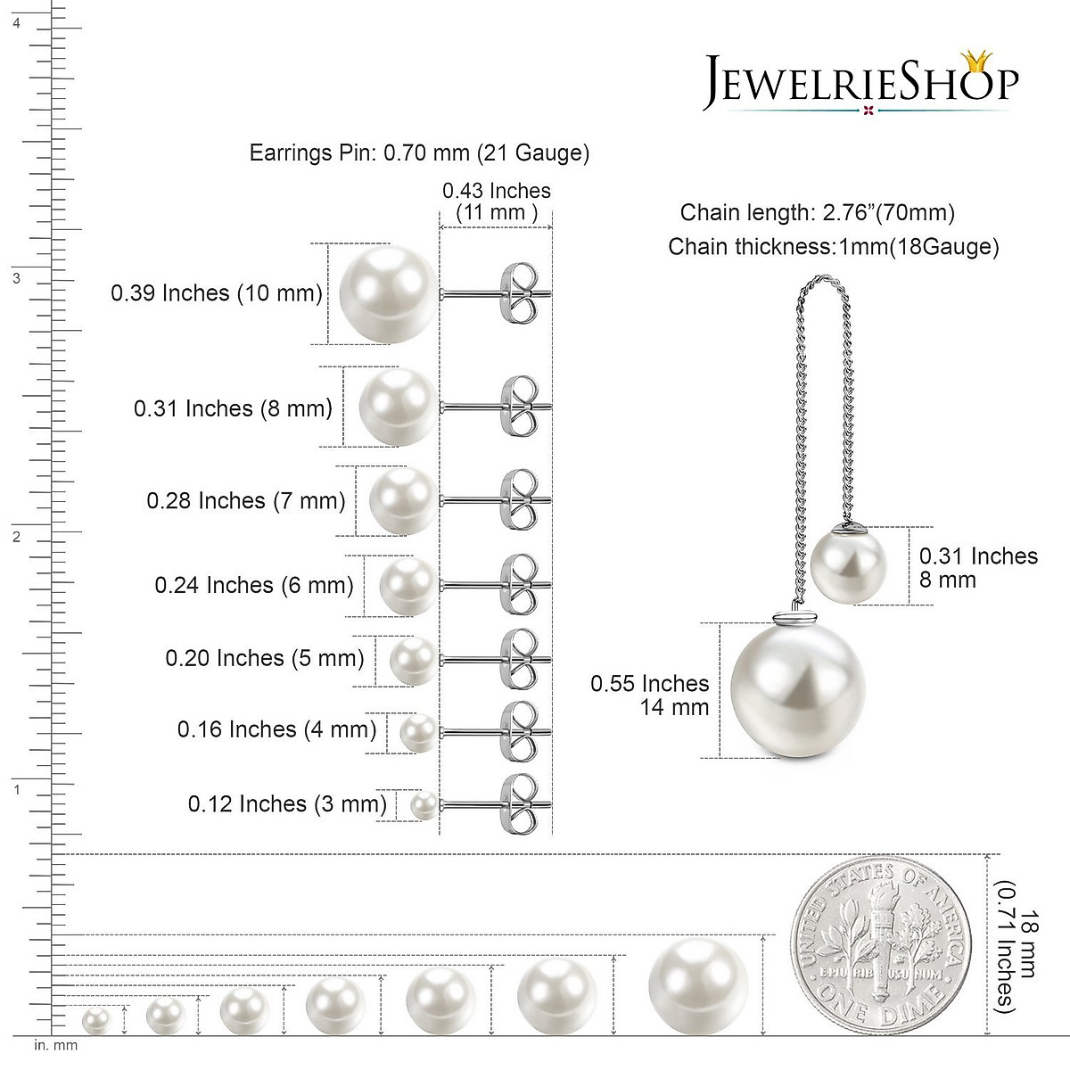 JewelrieShop Pearl Earrings Faux Pearl Stud Ball Earrings Hypoallergenic Pearl Drop Dangle for Women (7 Pairs Studs and 1 Pairs Dangle Earrings)