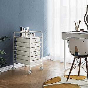 Shrivee 6-Tier Utility Cart with 6 Drawers, Rolling Utility Cart with 2 Lockable Caster Wheels, Multipurpose Mobile Rolling Drawer Cart for Office Bathroom Kitchen, Ivory White