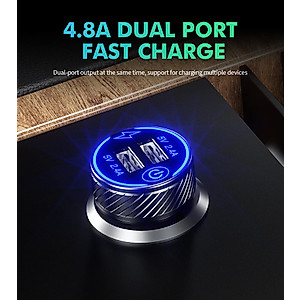 【2Pack】 USB Car Charger, Dual USB Port Car Charger Adapter, 5V/4.8A Charge Car Phone Charger with Blue LED & Touch Switch Fit for iPhone 13/12 Pro/Max/8, Galaxy S21/20/10/9 (Black)
