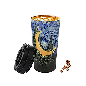 Funkrin Insulated Travel Coffee Mug with Ceramic Coating, Personalized Gifts for Men Women, 16oz Stainless Steel Tumbler with Flip Lid Portable Handle, Double Wall Leak-Proof Thermos Mug