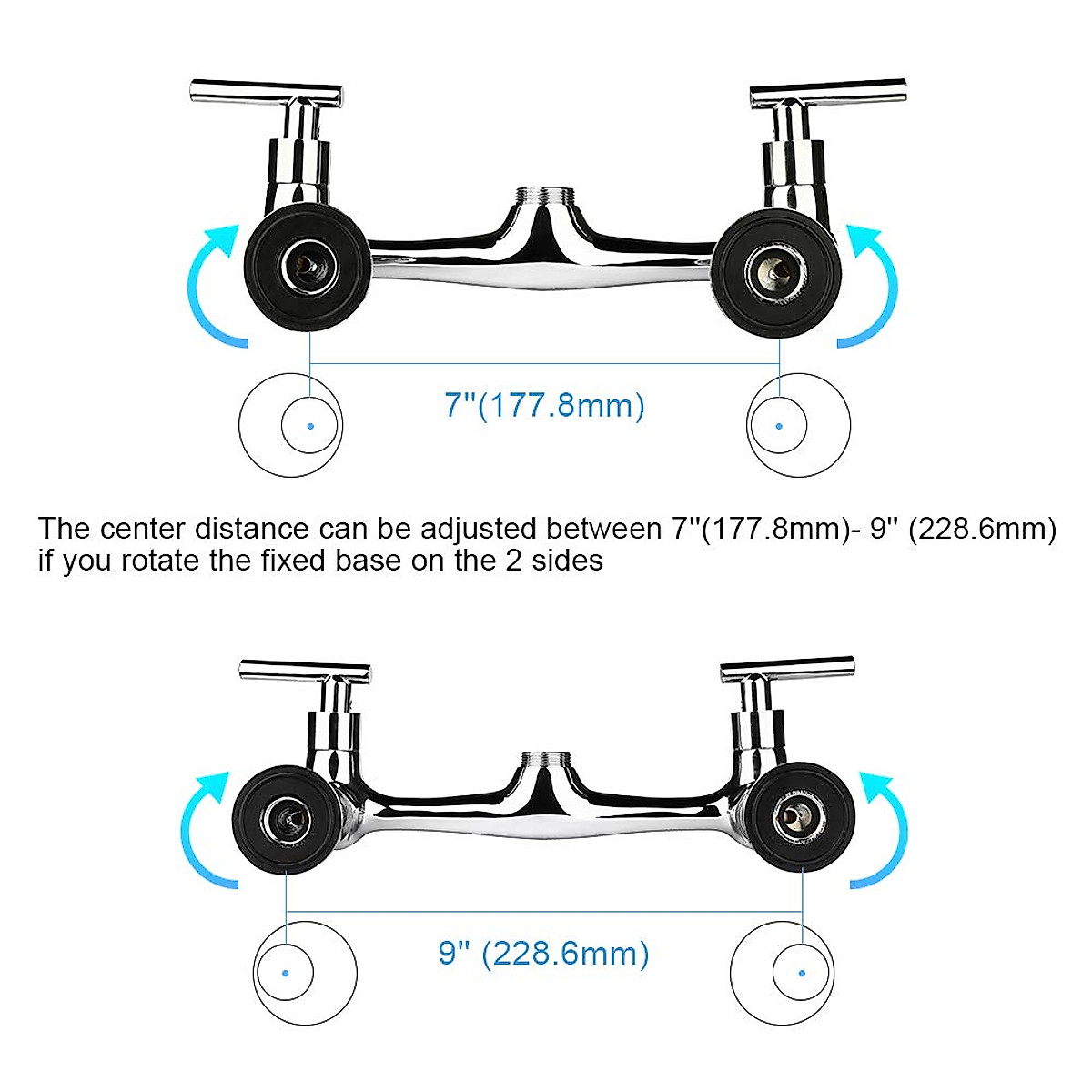 XIUBE Wall Mount Kitchen Sink Faucet with 14 inch Swivel Spout 8 Inch Center Commercial Sink Faucet for Compartment prep and Backsplash Mount Restaurant Sink 2-Handles Faucet Chrome Finish